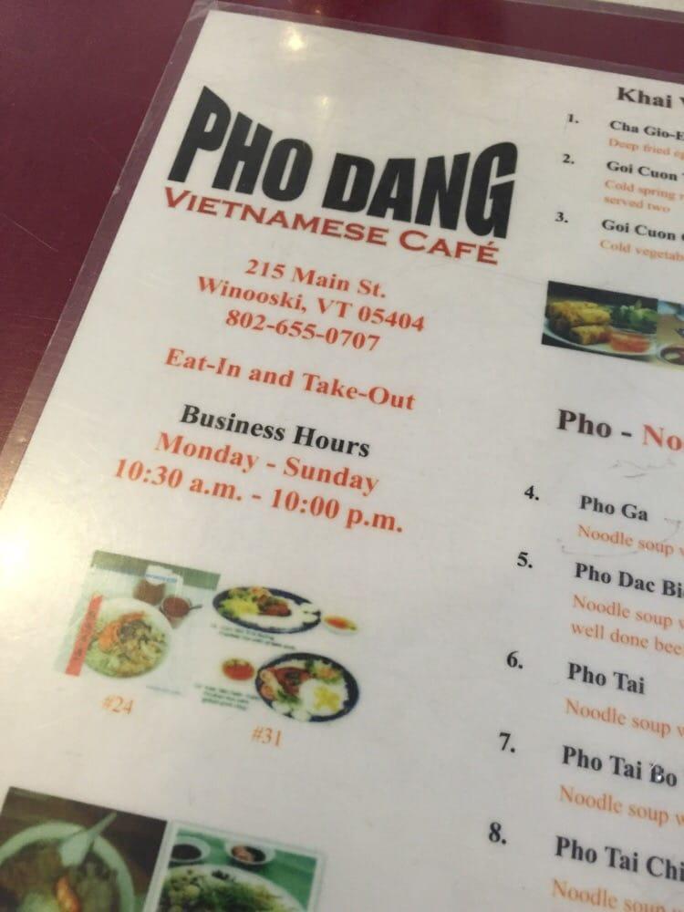 Menu at Pho Dang Vietnamese Cafe, Winooski