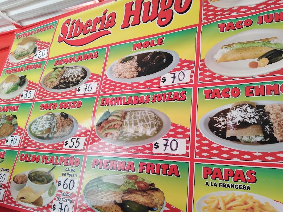 Menu at Tostadas Siberia Hugo restaurant, Ciudad Apodaca