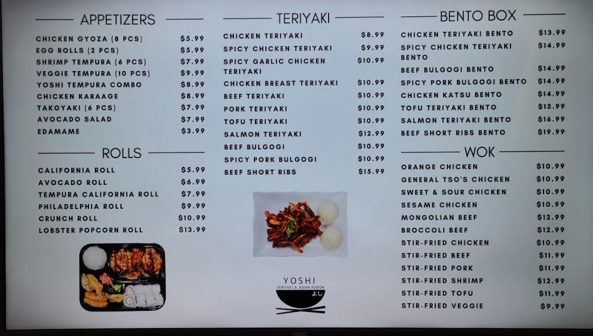 Menu at Yoshi Teriyaki restaurant, Everett, Hwy 99 Suite D