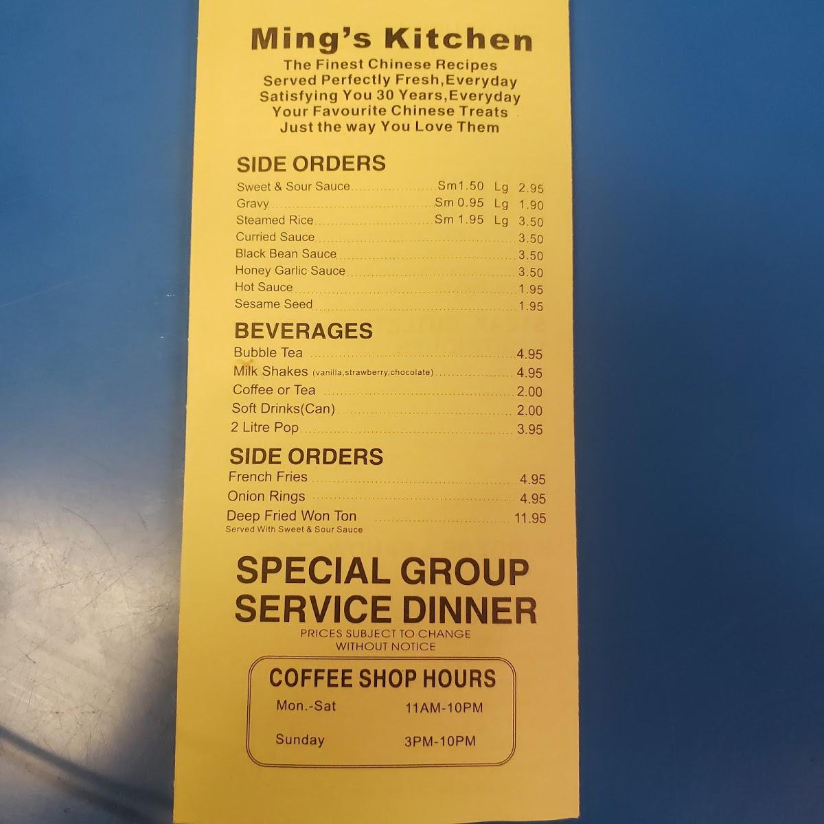 Menu at Mings Kitchen restaurant, Fort Saint John