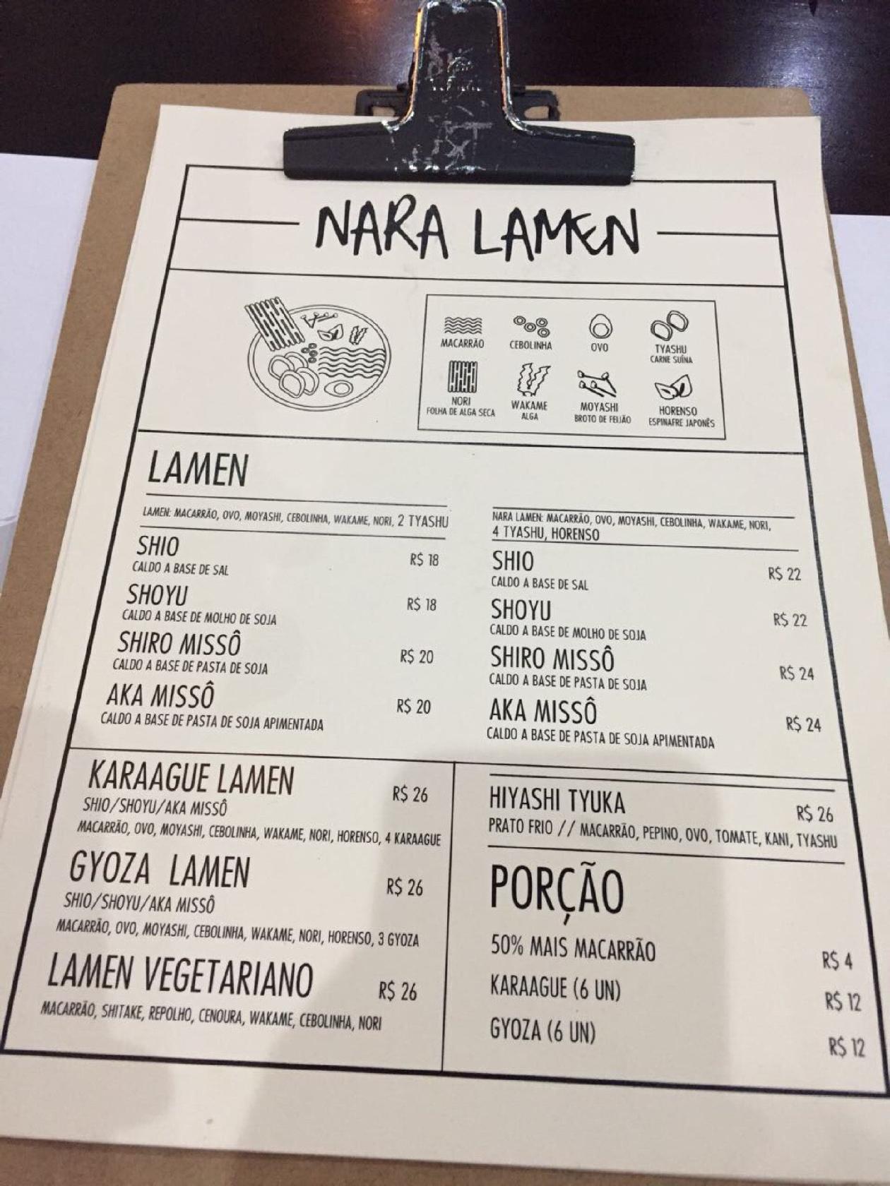 Menu em Nara Lamen restaurante, São Paulo