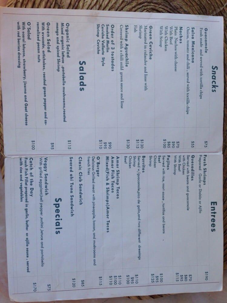 Menu at O Restaurant, Sayulita