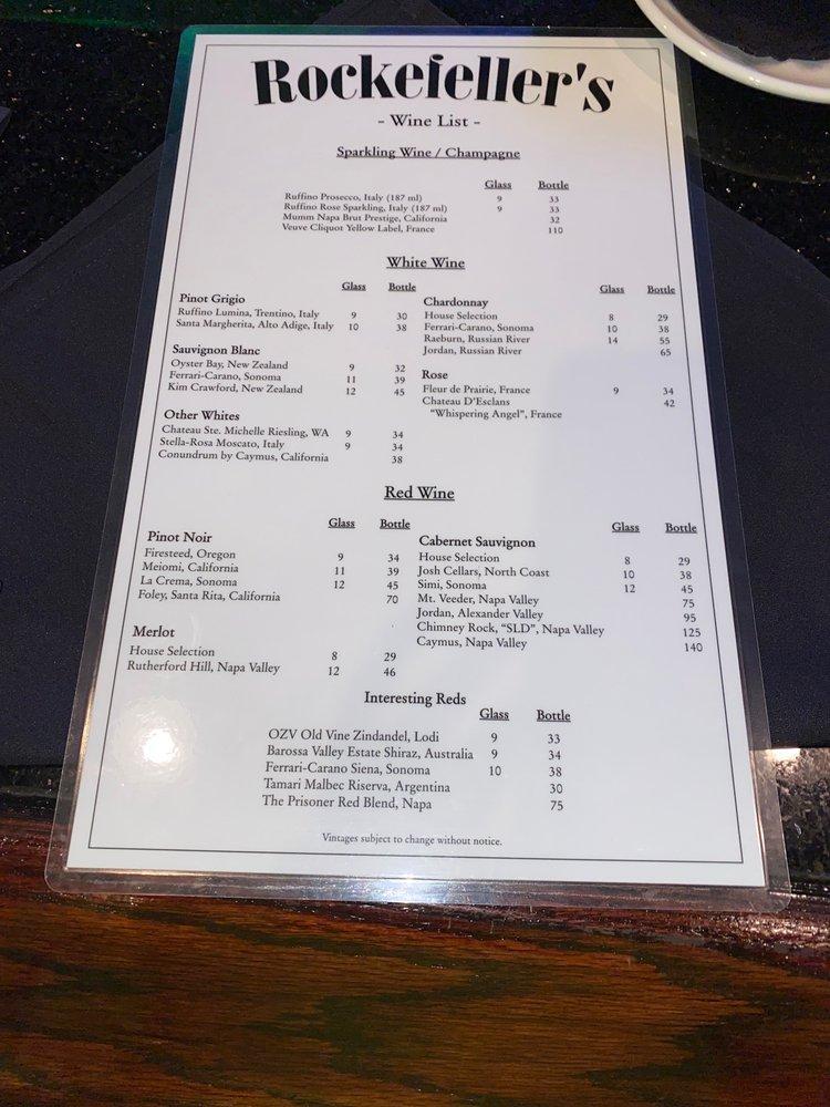 Menu at Rockefeller's steakhouse, Oak Lawn