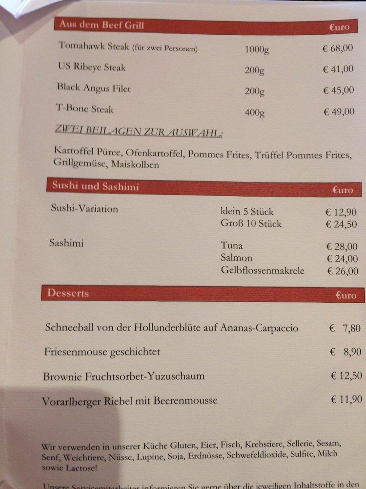 Menu at Schlegelkopf Restaurant/Bar, Lech