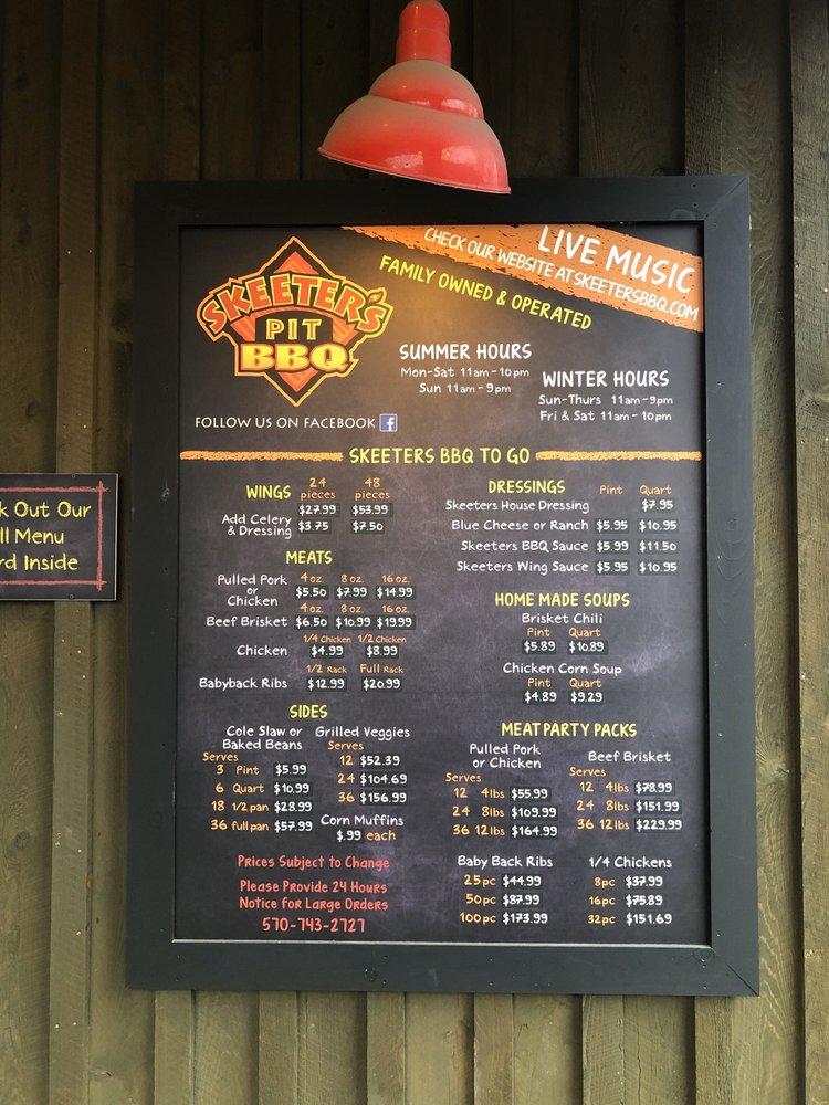Menu at Skeeter's Pit BBQ, Shamokin Dam