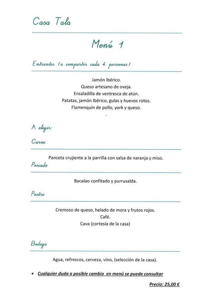 Menu at Casa Tala pub & bar, Espiel