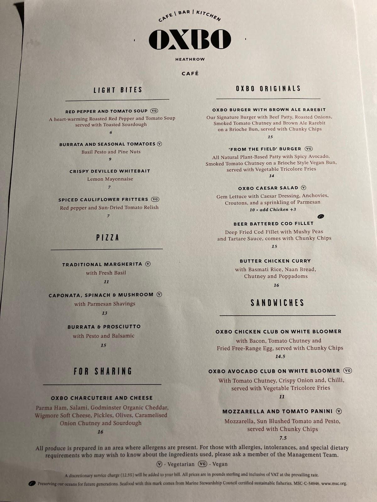 Menu at OXBO Kitchen restaurant, Hounslow