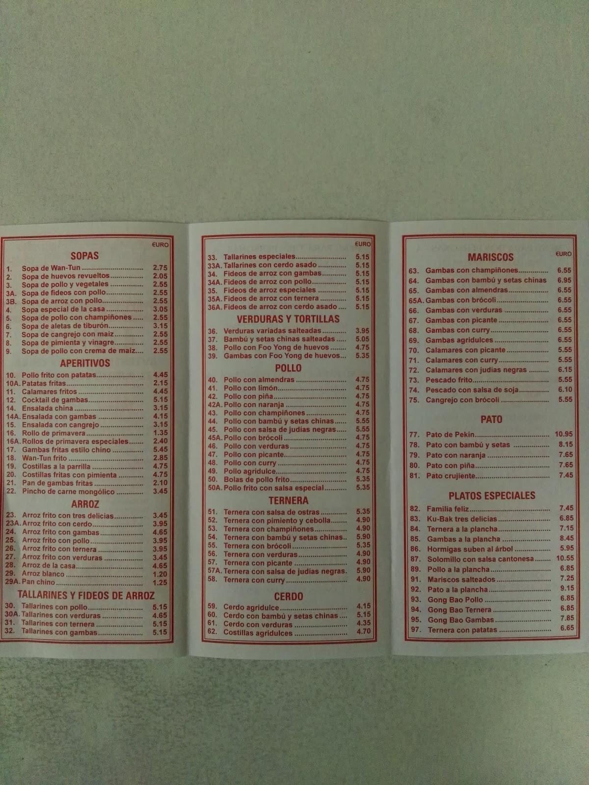 Carta de Restaurante Qing, El Puerto de Santa María