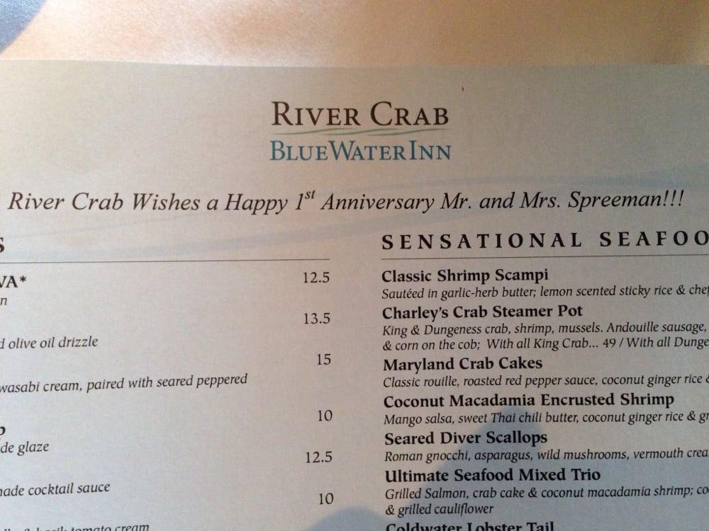 Menu at River Crab Blue Water Inn restaurant, Saint Clair, River Road