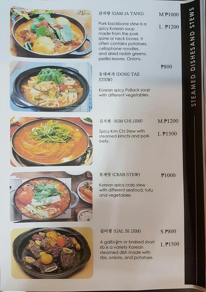 Menu at Thai Fusion restaurant, Olongapo