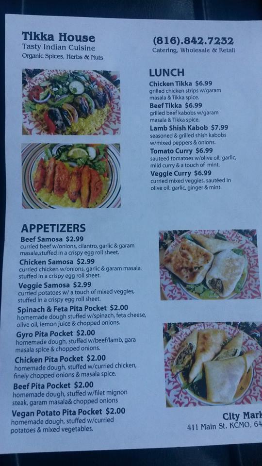 Menu at Tikka House restaurant, Kansas City