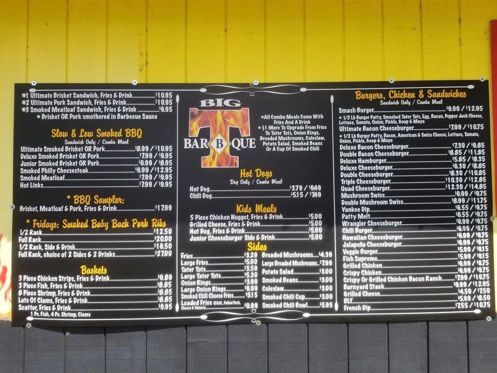 Menu at Big T BBQ, Centralia