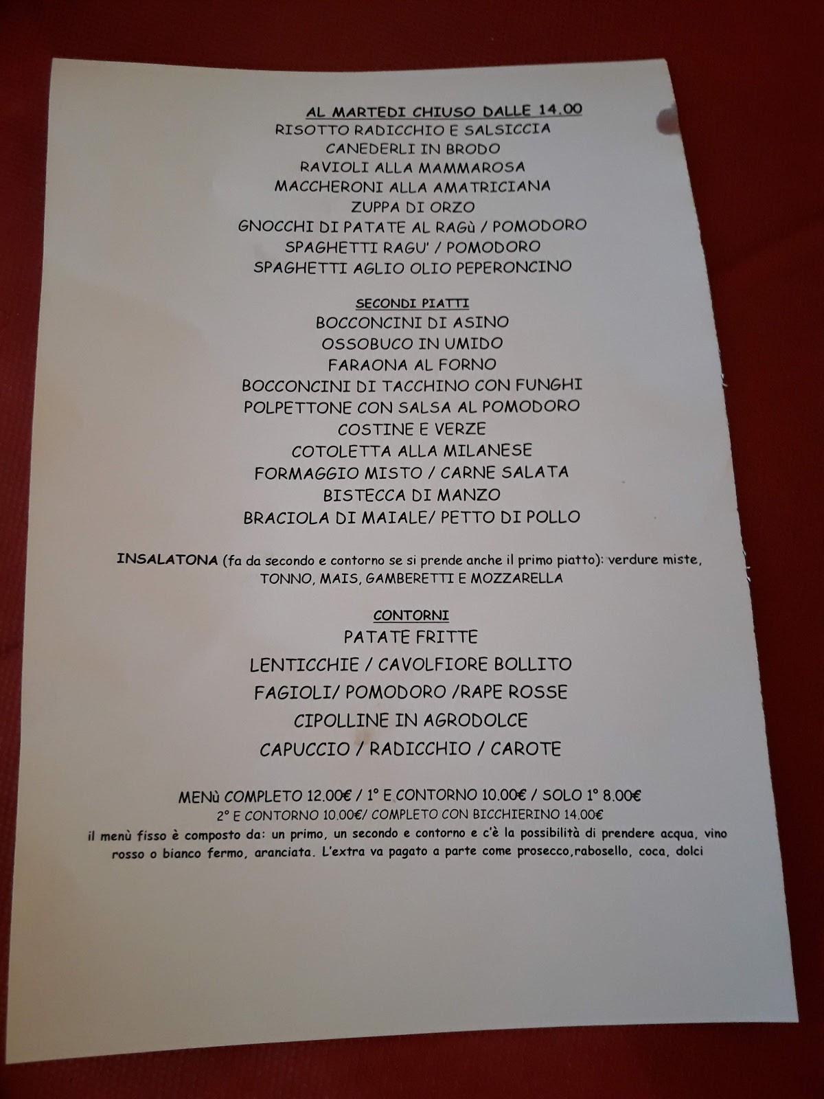 Menu at Da Luca restaurant, Galliera Veneta