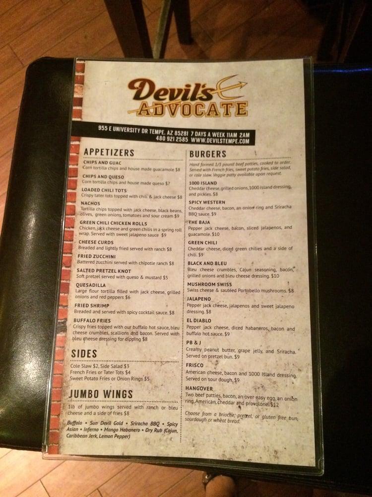 Menu at Devil's Advocate Sports Grill pub & bar, Tempe