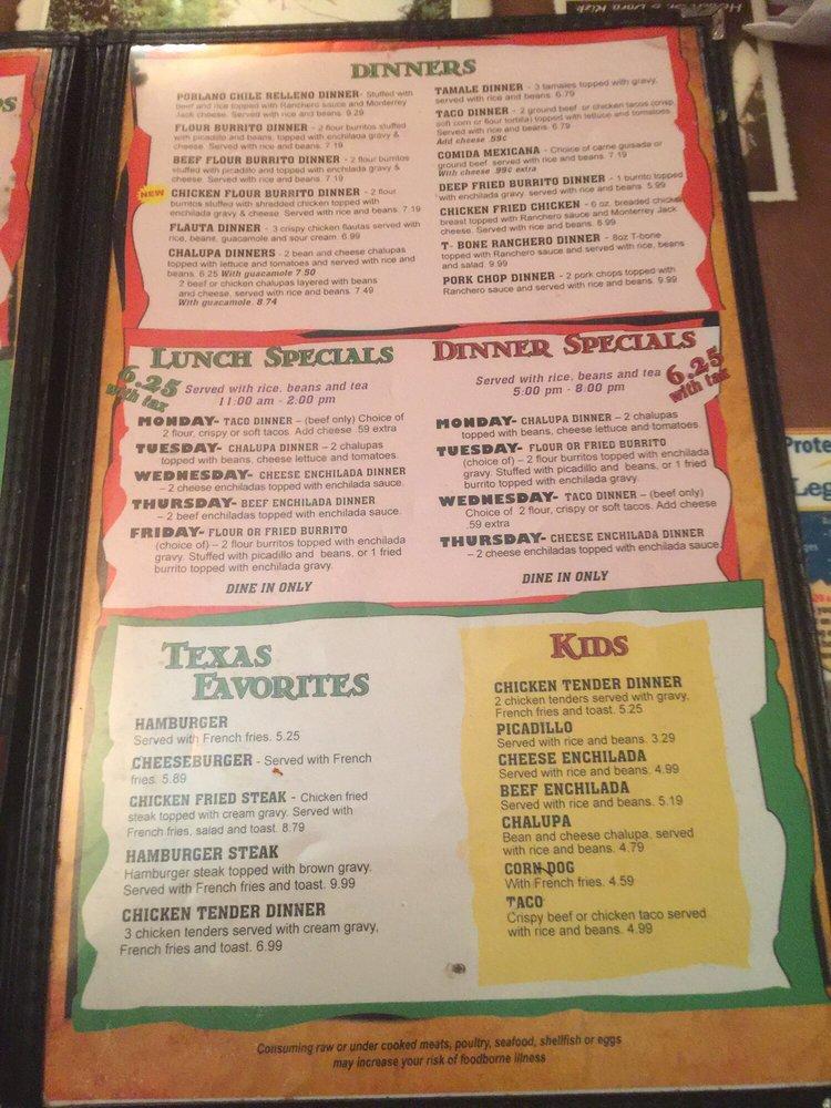 Menu at Herbert's Taco Hut restaurant, San Marcos