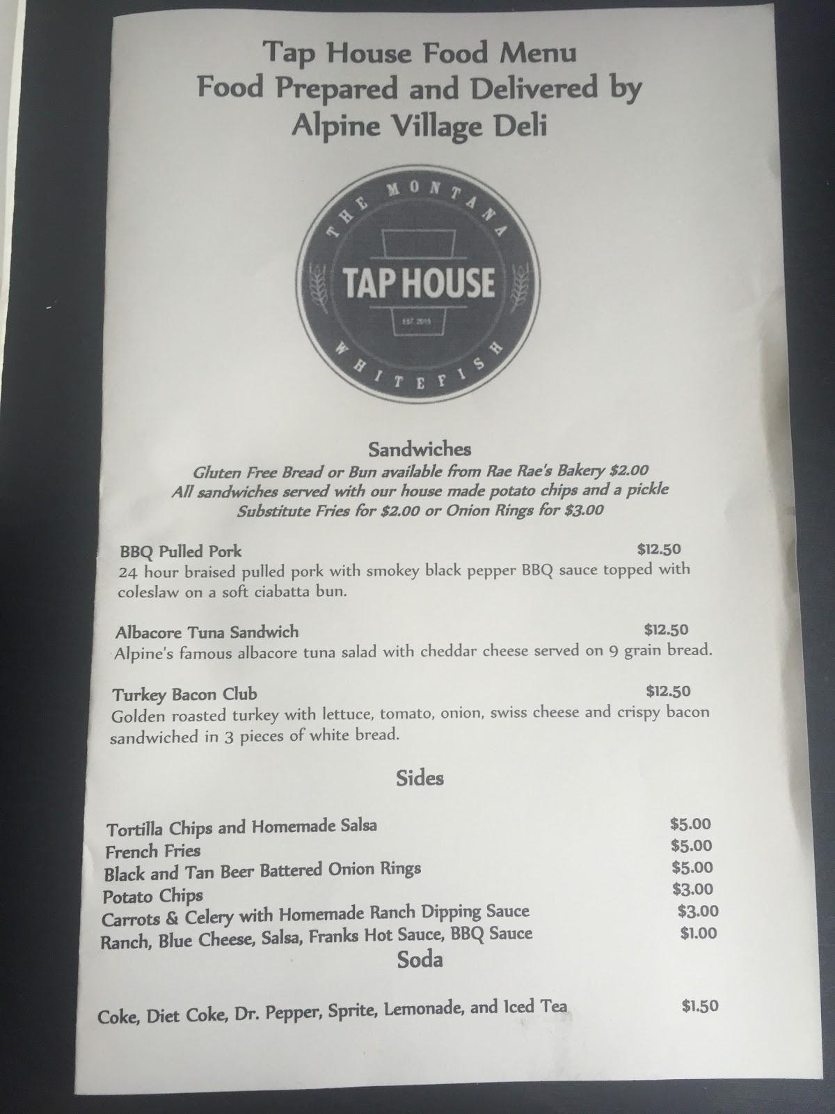 Menu at Montana Tap House pub & bar, Whitefish