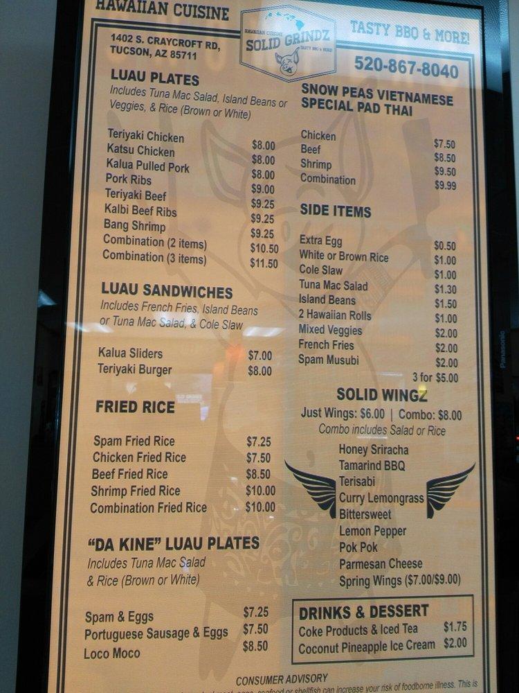 Menu at Solid Grindz Hawaiian BBQ, Tucson