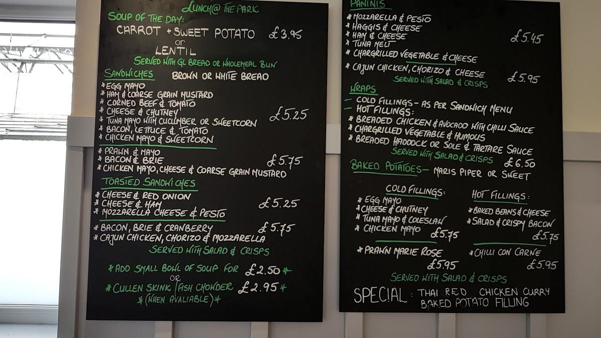 Menu at The Park Café cafe, Aberdeen, Duthie Park