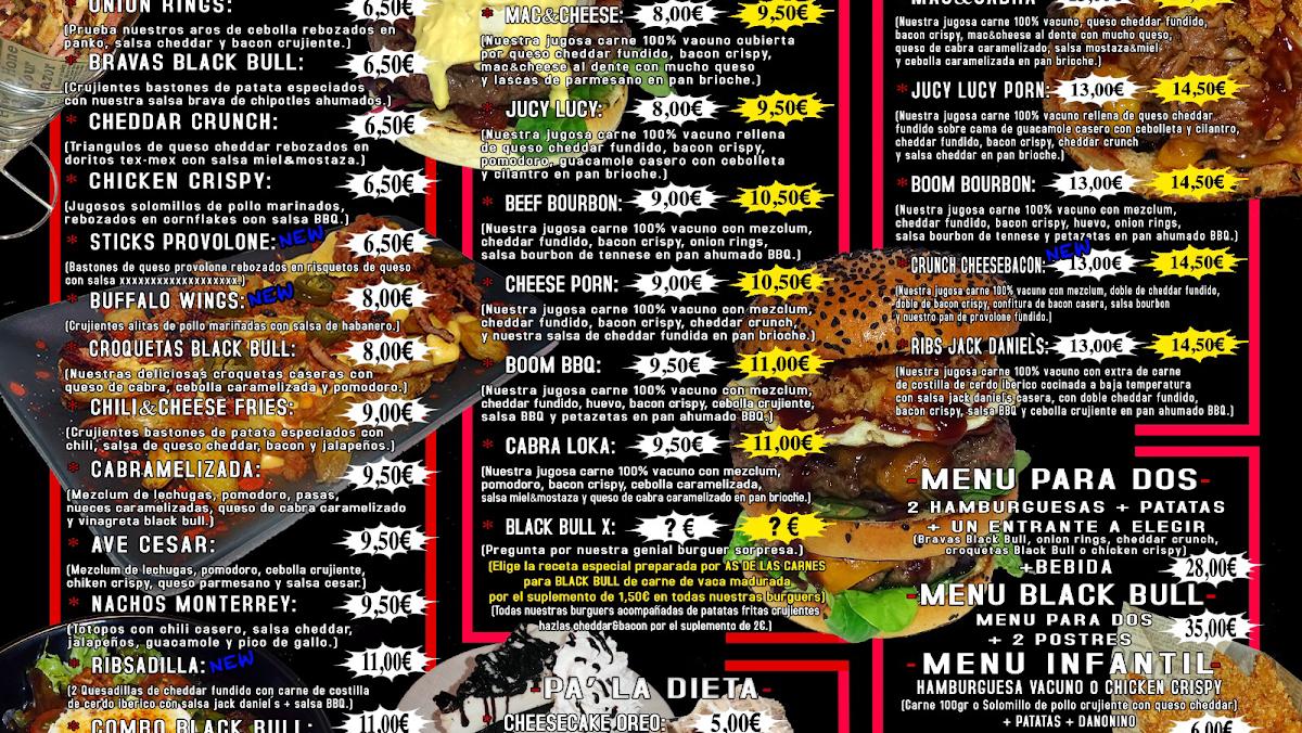 Menu at Black Bull The gourmet burgers restaurant, Arganda del Rey