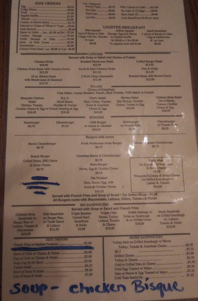 Menu at Dean's Homestyle Cafe, Clackamas