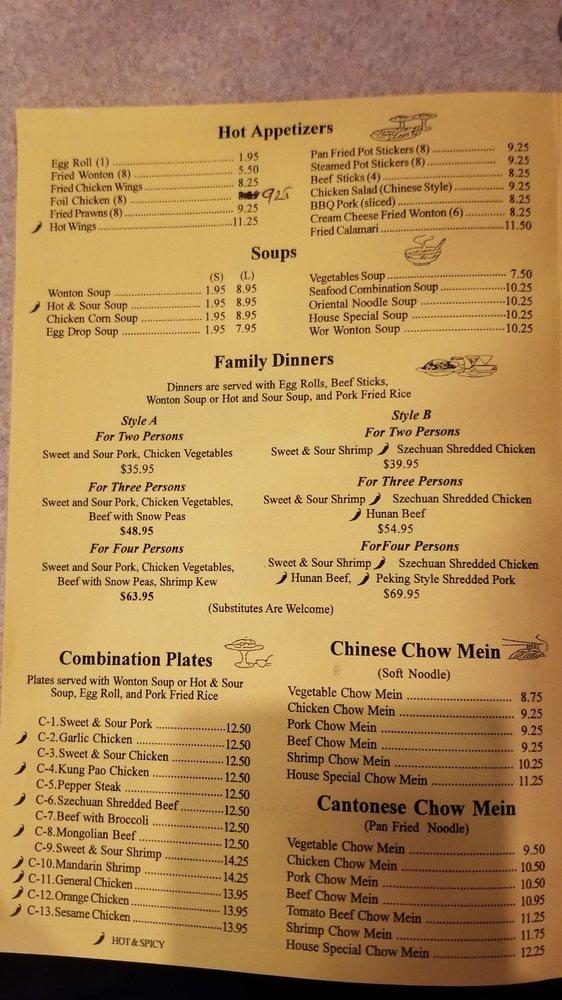 Menu at Eastside Chef restaurant, West Sacramento