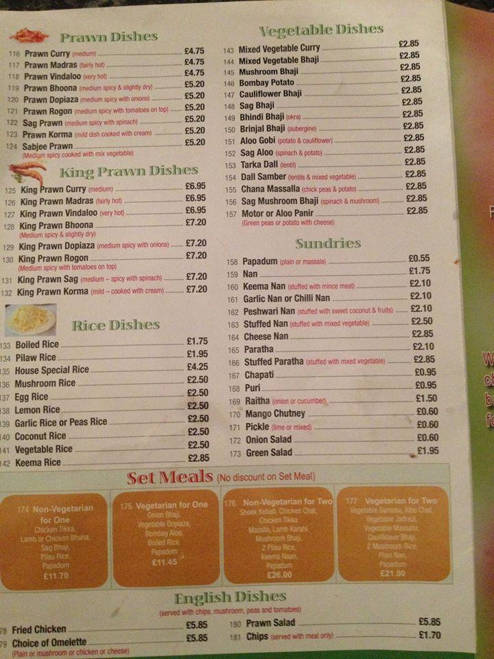 Menu at Manoshi Indian takeaway and restaurant, Brighton