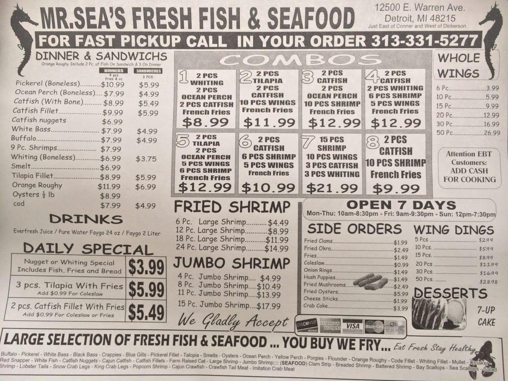 Menu at Mr Sea's Fresh Fish & Seafood restaurant, Detroit