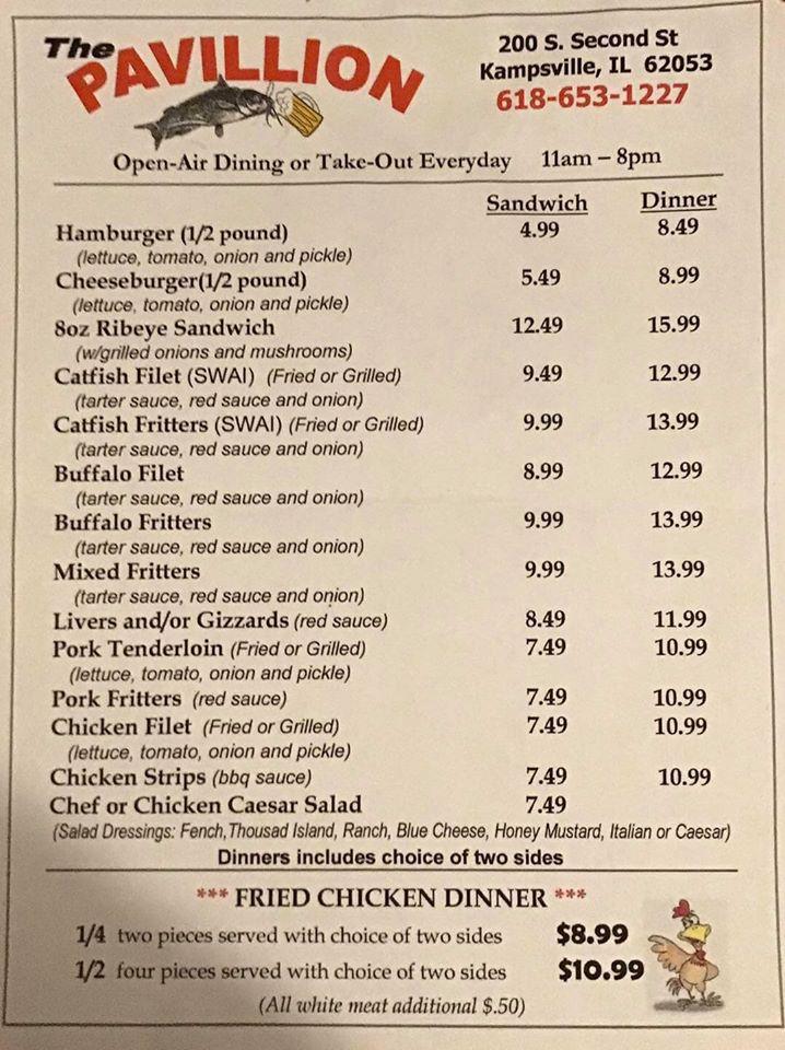 Menu at The Pavillion restaurant, Kampsville