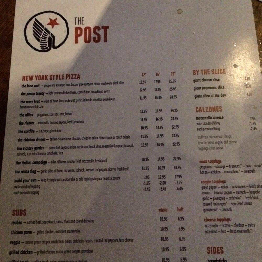 Menu at The Post pub & bar, Louisville, Goss Ave
