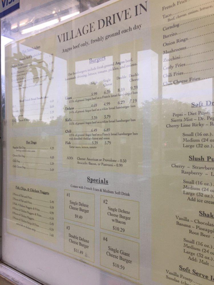 Menu at Village Drive-In fast food, Sacramento