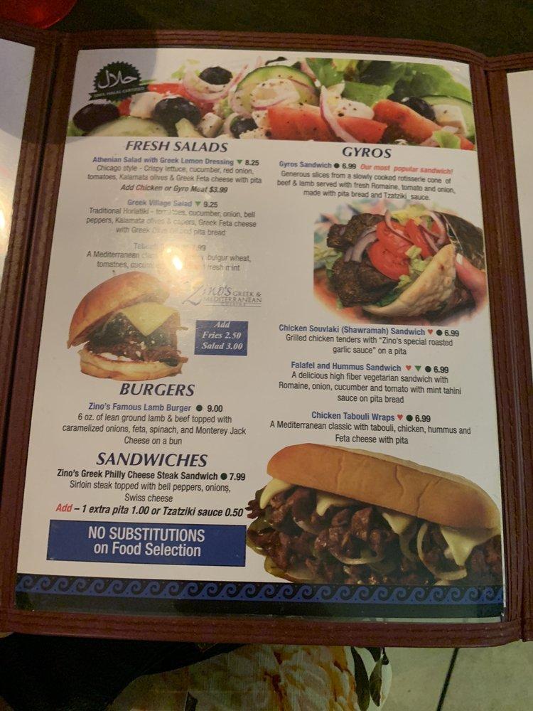 Menu at Zino's Greek & Mediterranean Cuisine restaurant, El Paso, N ...