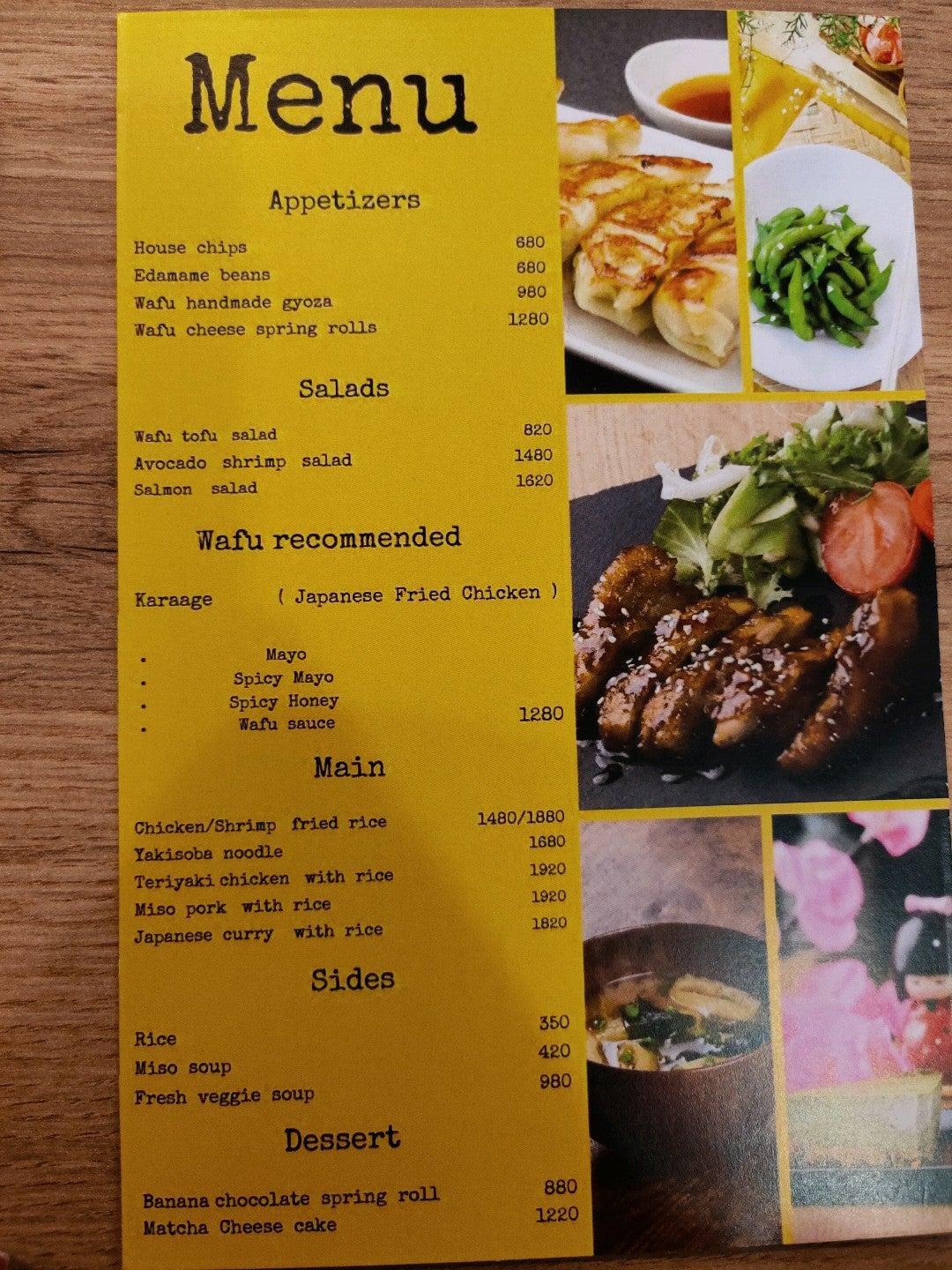 Menu at WAFU - Japanese gastro pub -, Budapest