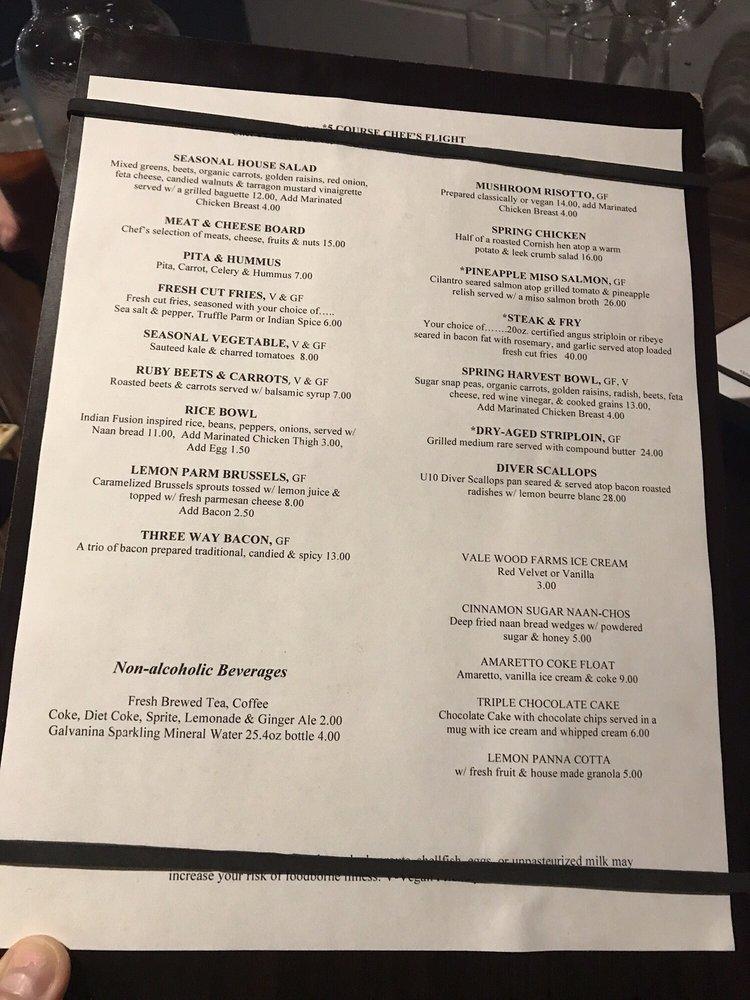 Menu at Balance Restaurant, Johnstown