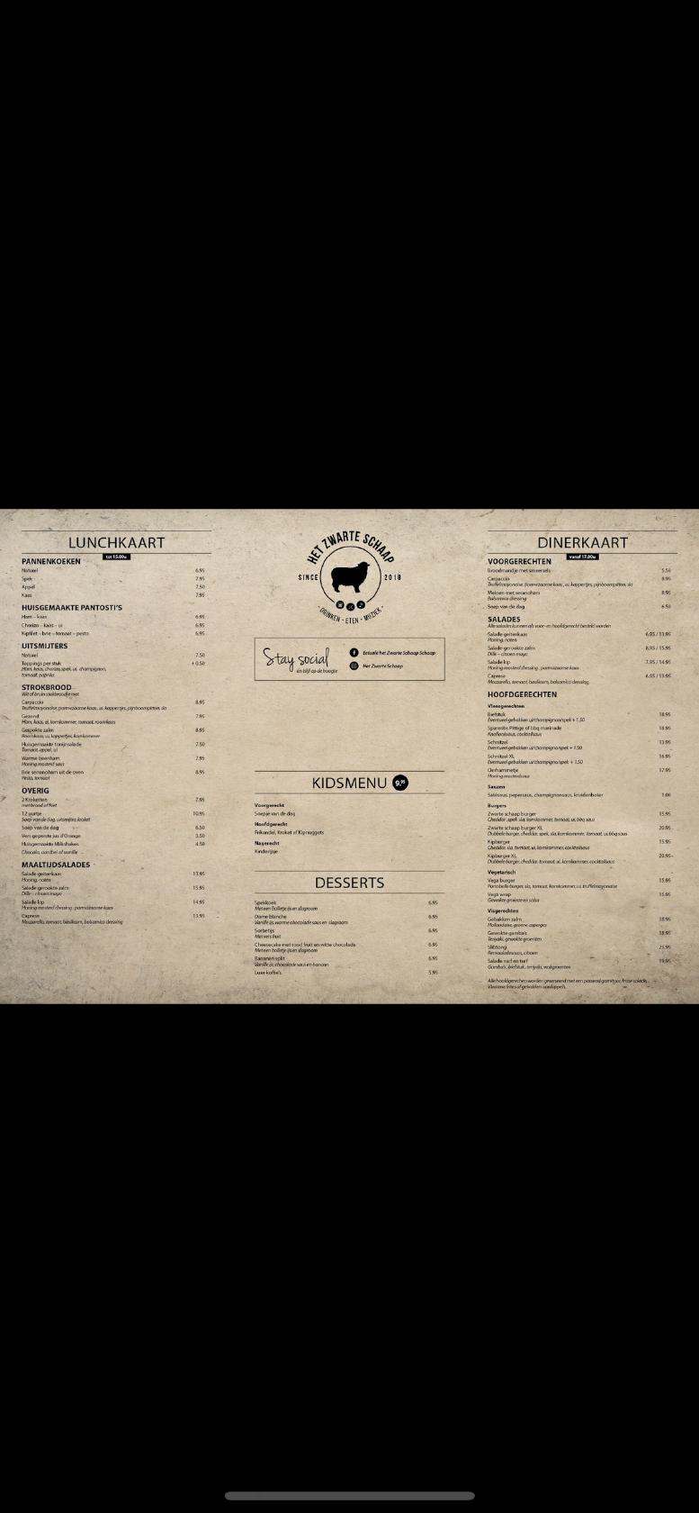 Menu at Het zwarte schaap, Veenendaal