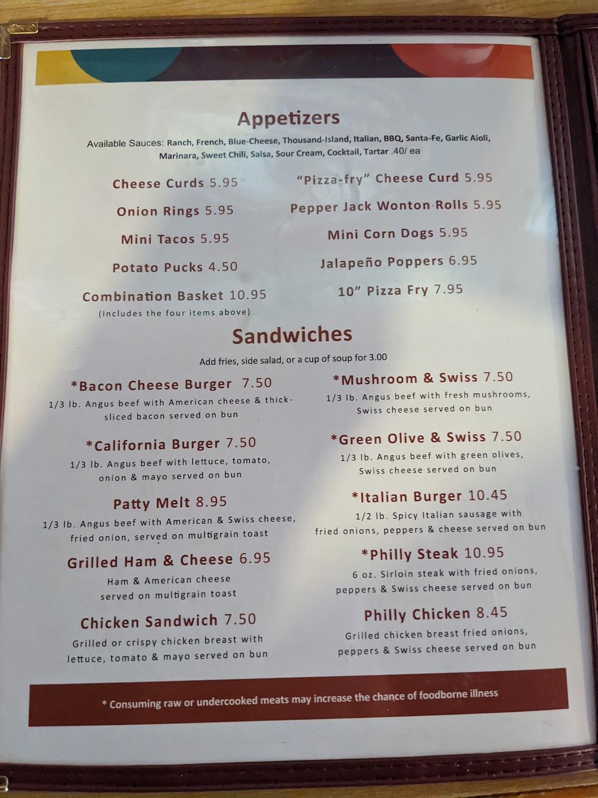 Menu at Kate's Bar, Barron