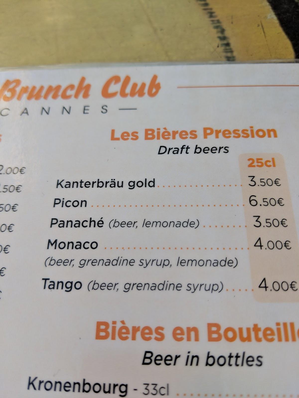 Menu at Le Brunch Club, Cannes