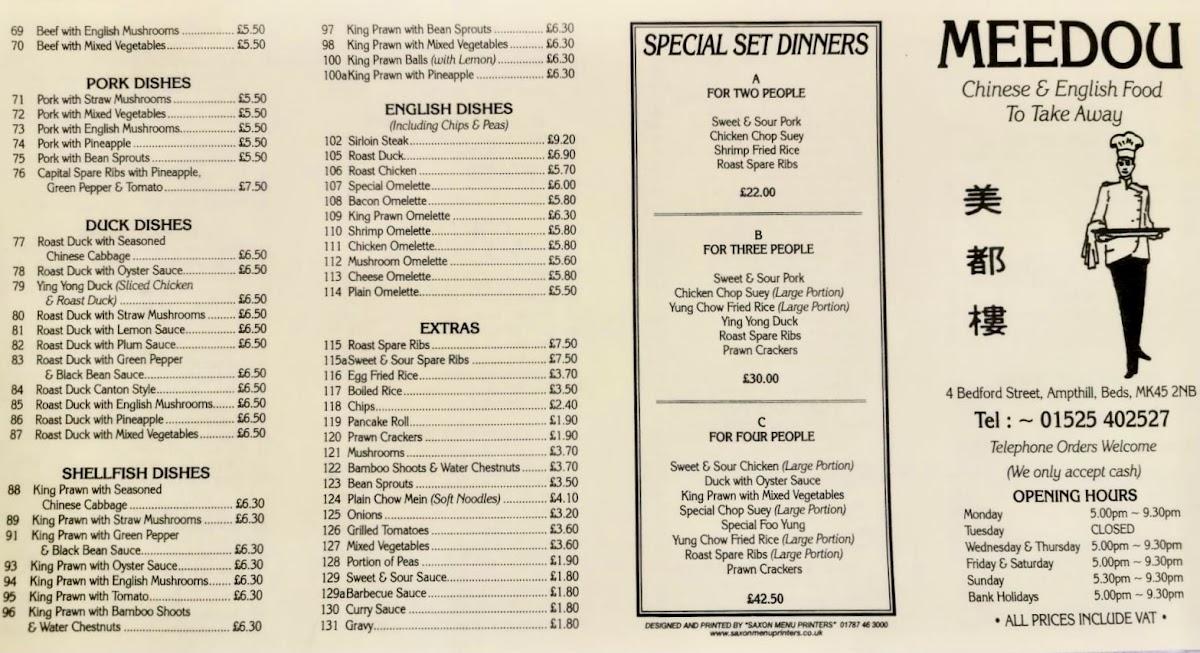 Menu at Meedou Ampthill Take Away fast food, Stewartby