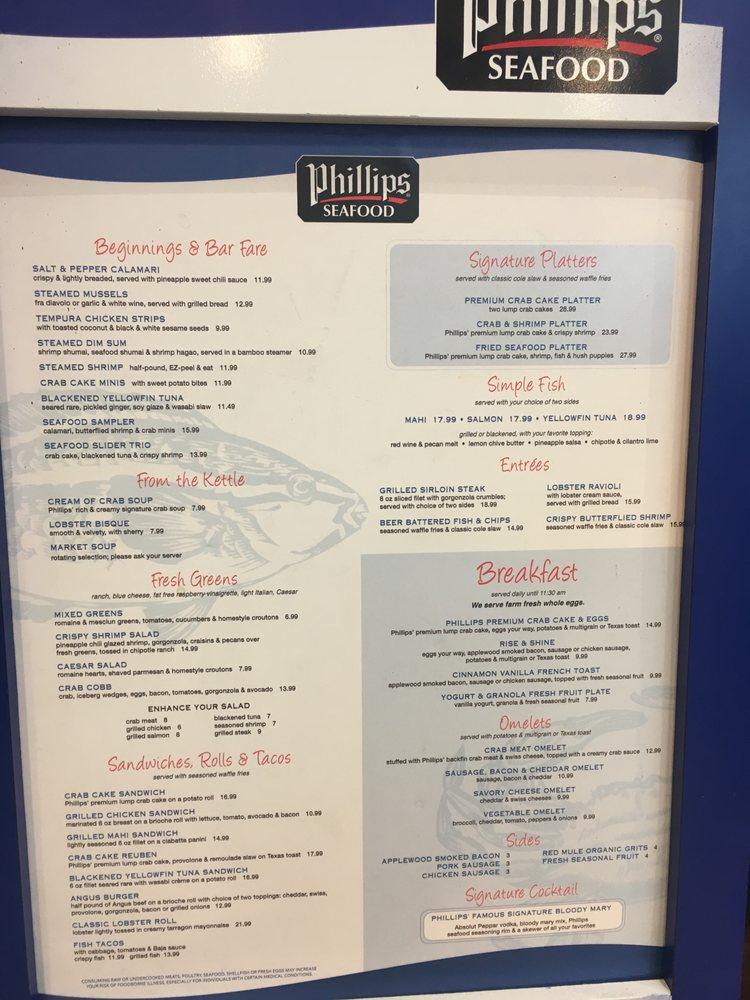 Menu at Phillips Seafood restaurant, Atlanta, Concourse D