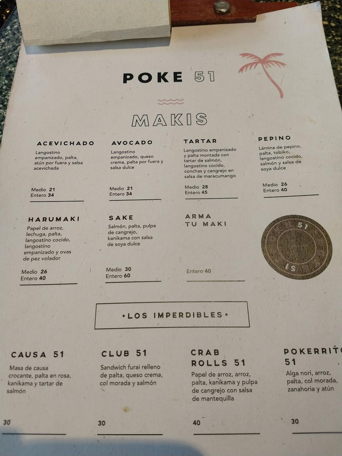 Carta del restaurante Poke 51, Lima