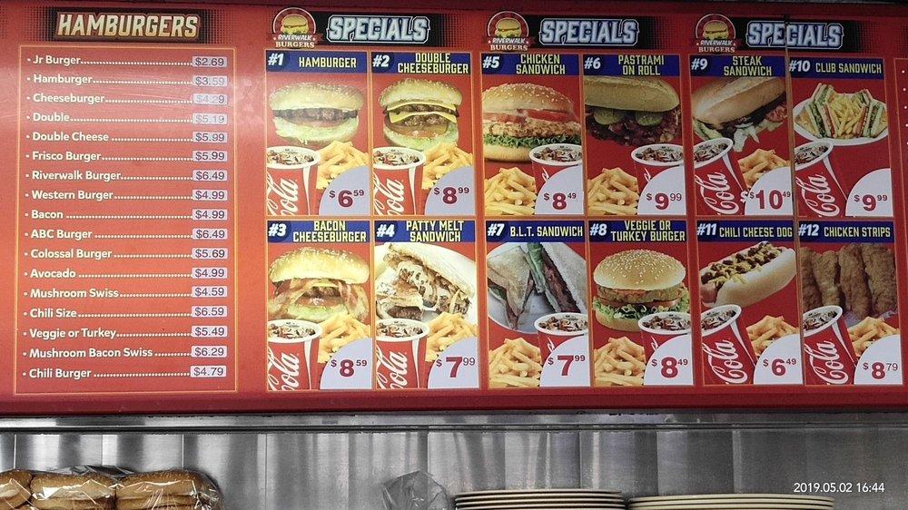 Menu at Riverwalk burgers and grill fast food, Riverside