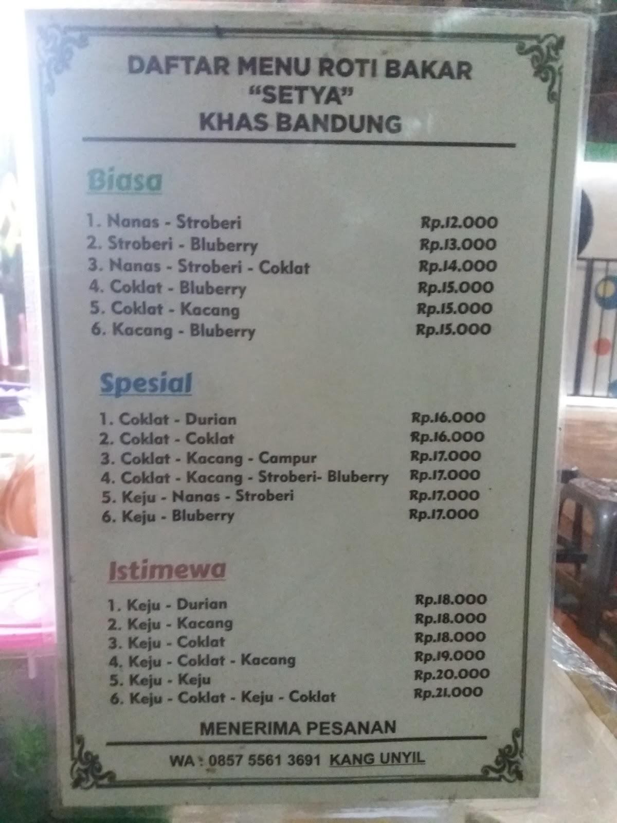 Menu at Roti bakar setya kang unyil restaurant, Trucuk