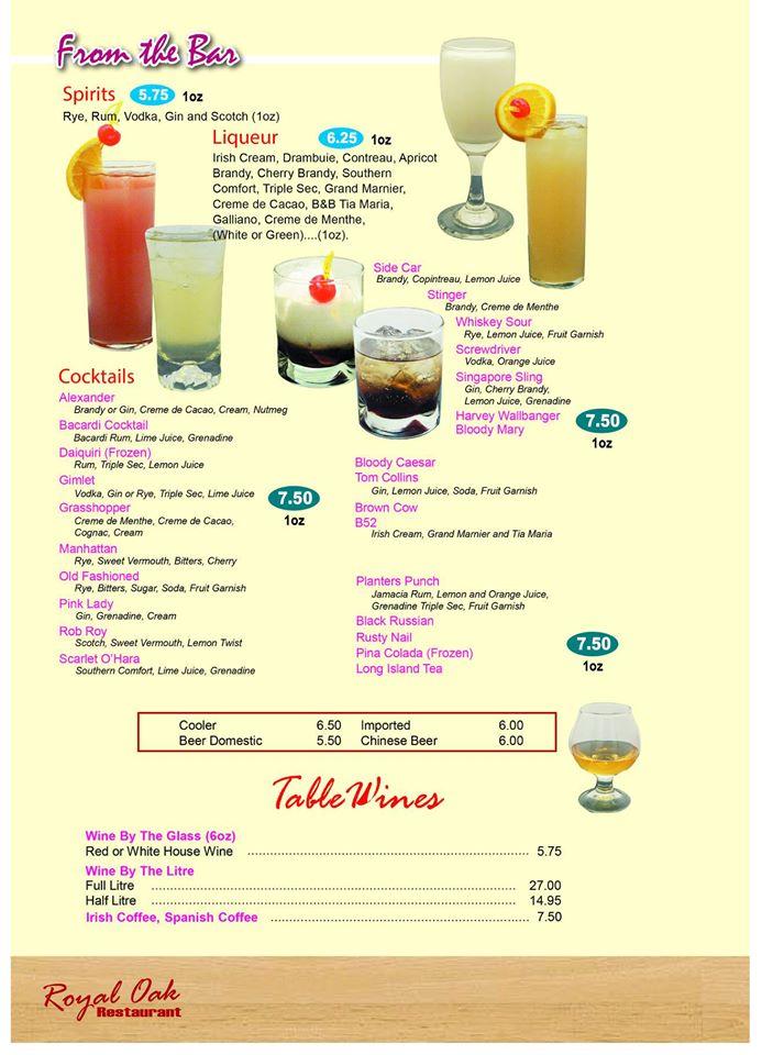 Menu at Royal Oak Restaurant, Orillia