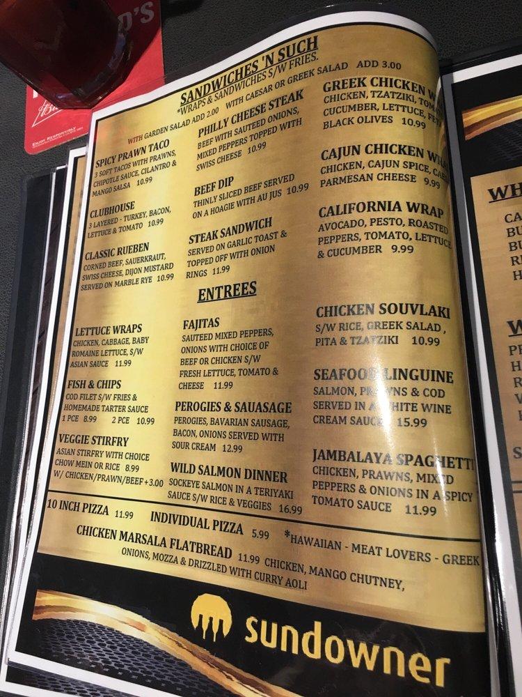 Menu at Sundowner pub & bar, Delta