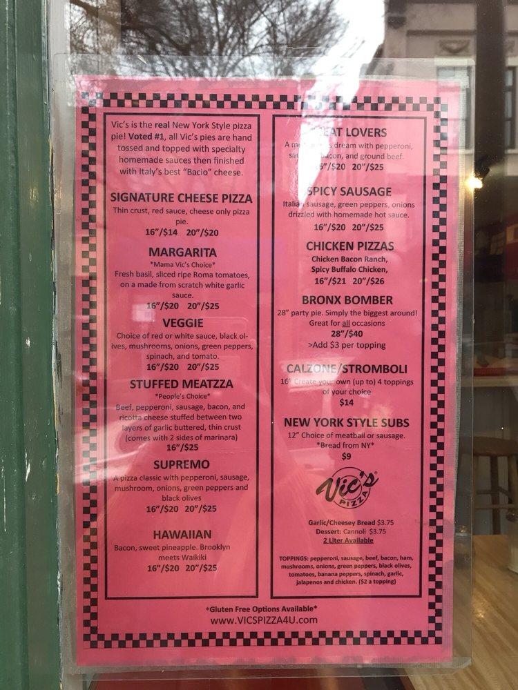 Menu at Vic's Pizza pizzeria, Greenville