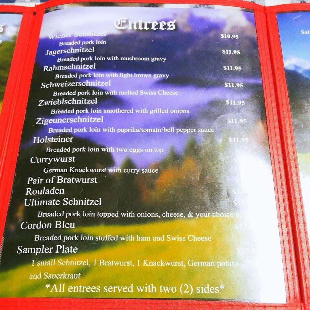 Menu at Zum Edelweiss restaurant, Harker Heights