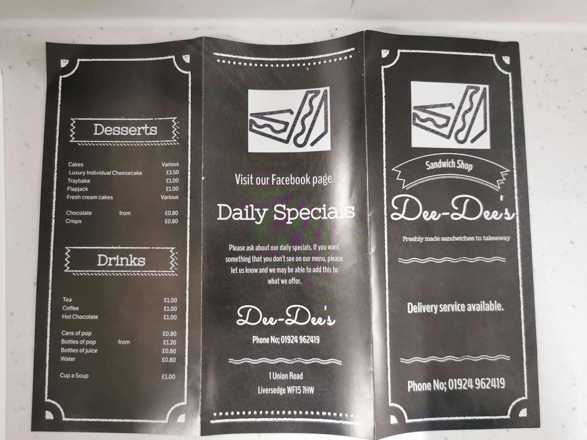 Menu at Dee-Dee's, Liversedge