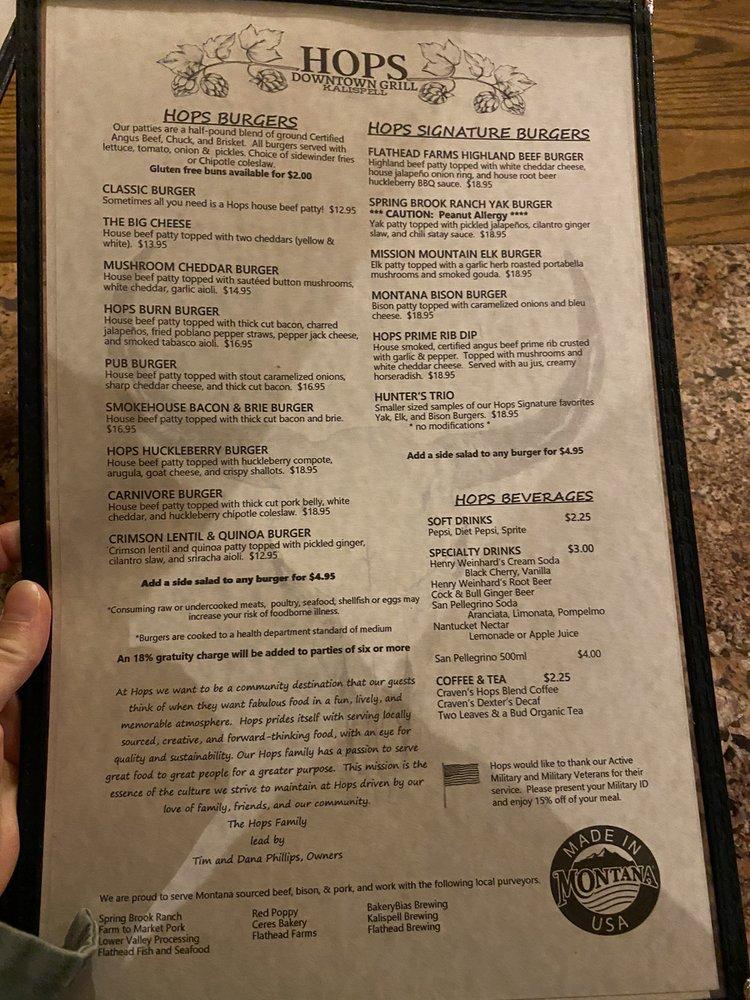 Menu at Hops Downtown Grill pub & bar, Kalispell