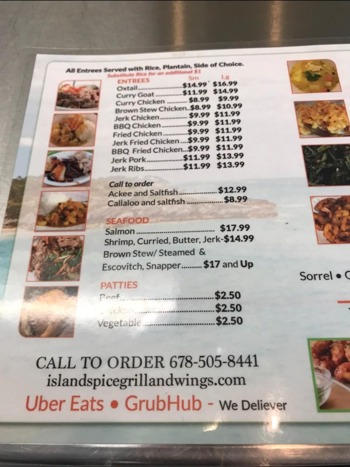 Menu at Island Spice Grill and Wings restaurant, Lithia Springs