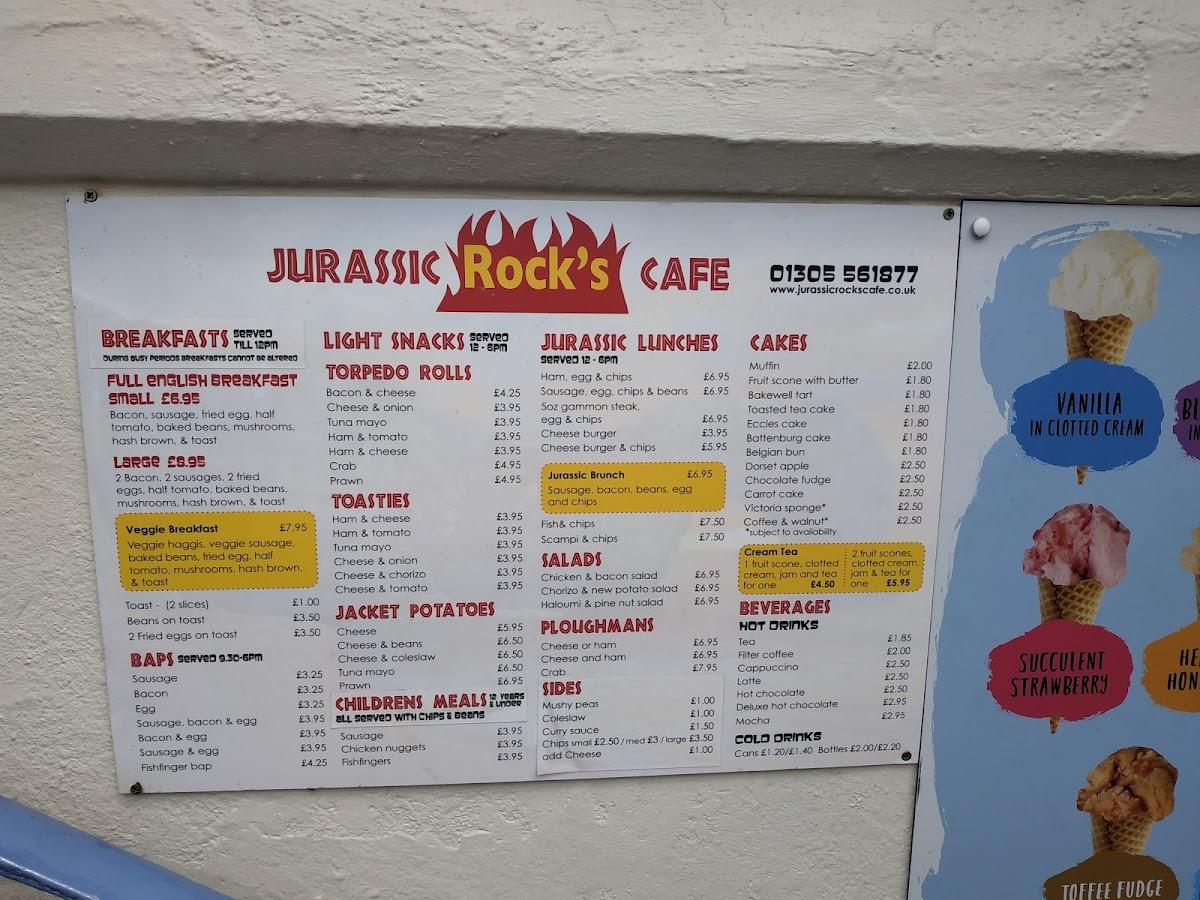 Menu at Jurassic Rocks Cafe, Weymouth