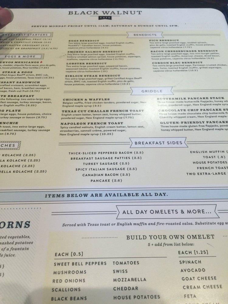 Menu at Black Walnut Cafe, Frisco